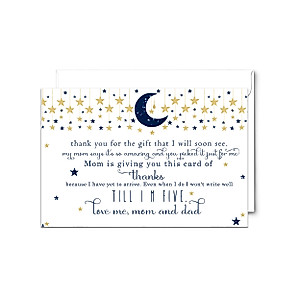 25 Twinkle Little Star Baby Thank You Cards Pack – Boys Baby Shower Notes with Envelopes Set, Prefilled Message, Customizable Personalize Blank Stationery Blue and Gold, New Parents Gift Ideas