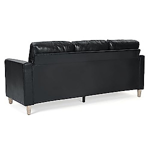 Haplized Comfortable PU Leather Sofa Couch,Soft Cushions with Solid Wood Legs, Durable and Long-Lasting,Couchs Sofa for Living Room,Apartment (Black, 3 Seater Sofa)