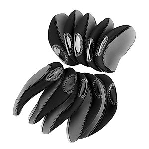 Dilwe 10 Pcs Putter Protector, Wedge Neoprene Iron Head Cover with Zipper Long Neck See Through Window Covers (Gray+Black)