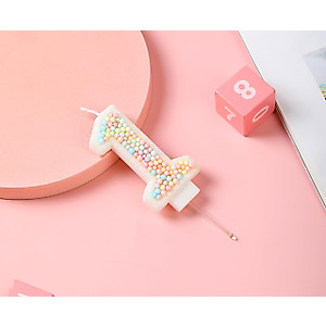 EAKE 1 Birthday Candle Macaron Glitter 3D Number 1 Candles for Birthday Cakes Girl Women Sweet Theme One Years Old Birthday Wedding Anniversary Party Cake Decoration