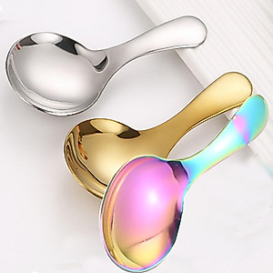 6 Pcs Stainless Steel Short Handle Thickened Small Round Spoons For Honey Candy Coffee Tea Salt Jam and Mustard - Ice Cream Dessert Spoon (E Yellow)