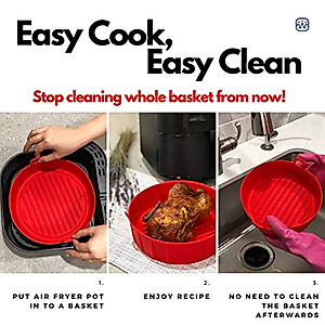 WAVELU Air Fryer Silicone Pot Liner | EXTRA STRONG | Food Safe Air fryers Accessories | Replacement of Flammable Parchment Paper Liners | No More Harsh Cleaning Basket After Using Airfryer (3-5QT)