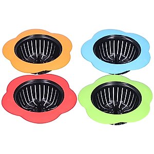 4Pcs Silicone Kitchen Sink Strainer, Hair Catcher Silicone Shower Drain Covers Kitchen Drain Filter Basket Pouring Strainers for Bathroom Bathtub and Kitchen, 4.4" Diameter