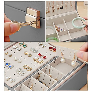 ProttyLife Jewelry Box for Girls, Jewelry Organizer for Women Travel Jewelry Organizer 2 Layer Earring Necklaces Organizer with Lock Gifts(GRAY)