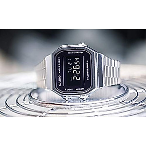 Casio A168WEM-1 Men's Youth Collection Mirror Dial Alarm Chronograph Illuminator Digital Watch