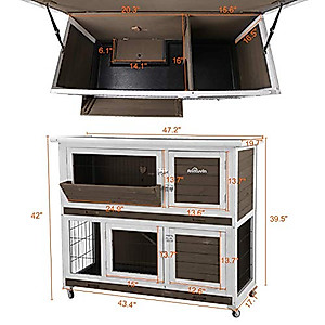 Rabbit Hutch Bunny Cage Indoor Outdoor Guinea Pig Cage with Deep No Leakage Pull Out Tray,2 Story