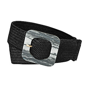 Allegra K Womens Stretchy Wide Waist Belts Braided Belts for Dress Square Buckle Adjustable 60-75cm/23.62-29.53" Black