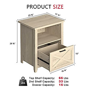 PrimeZone 30" Tall Nightstand for King & Queen Bed with Storage Drawer & Open Cubby - Beige Bedside Table Night Stand for Bedroom, Wood End Table Living Room, Warm Oak, Set of 2