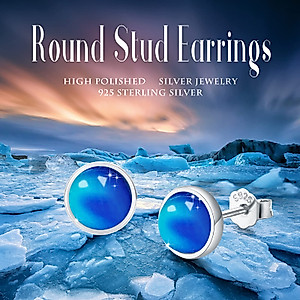 6mm Color Change Stone Earrings Mood Earrings 925 Sterling Silver Mood Stud Earrings Color Change Stone Jewelry Hypoallergenic Simple Post Stud Earrings for Women