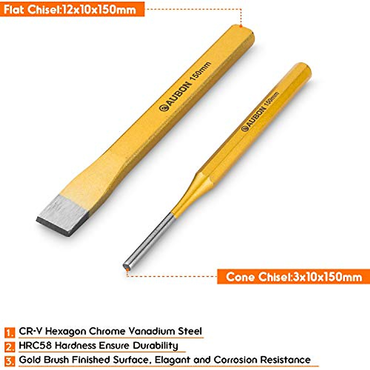 Acrux7 6 Pcs Cold Chisel Set - Flat Chisel, Center Chisel, Cylindrical Chisel, with Canvas Bag, Cone Chisel for Brickwork, Concrete, Metal, Stone