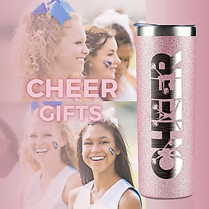Onebttl Cheerleader Glitter Tumbler Gifts For Girls - Cheer - 20oz/590ml Stainless Steel Insulated Tumbler with Straw, Lid - Gift for Cheerleading, Coach or Cheer Squad - (Rose gold)