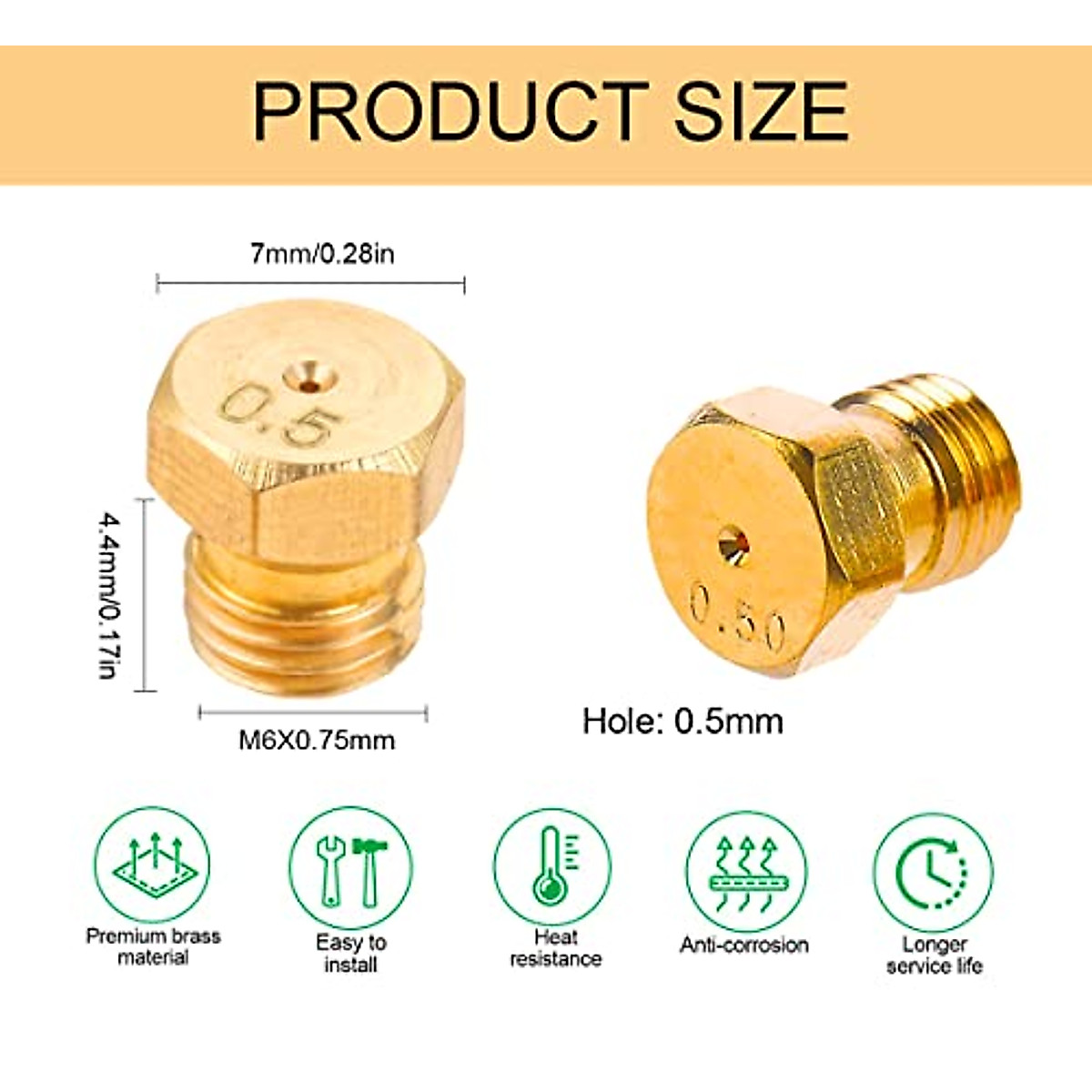 THYULIFE 12 Pack Grill Propane Gas Orifice Nozzle Conversion Kit - DIY Burner Brass Jet Nozzles Replacement Parts for Weber and Most Brands Grills, Easy to Drill Out, Orifice Size 0.5mm, M6x0.75mm