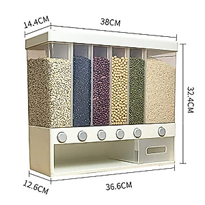Fetcoi White Wall Mount Dry Food Dispenser, 6-In-1 Rice Coffee Bean Dispenser Wall Cereal Dispenser Countertop, 22lbs Capacity