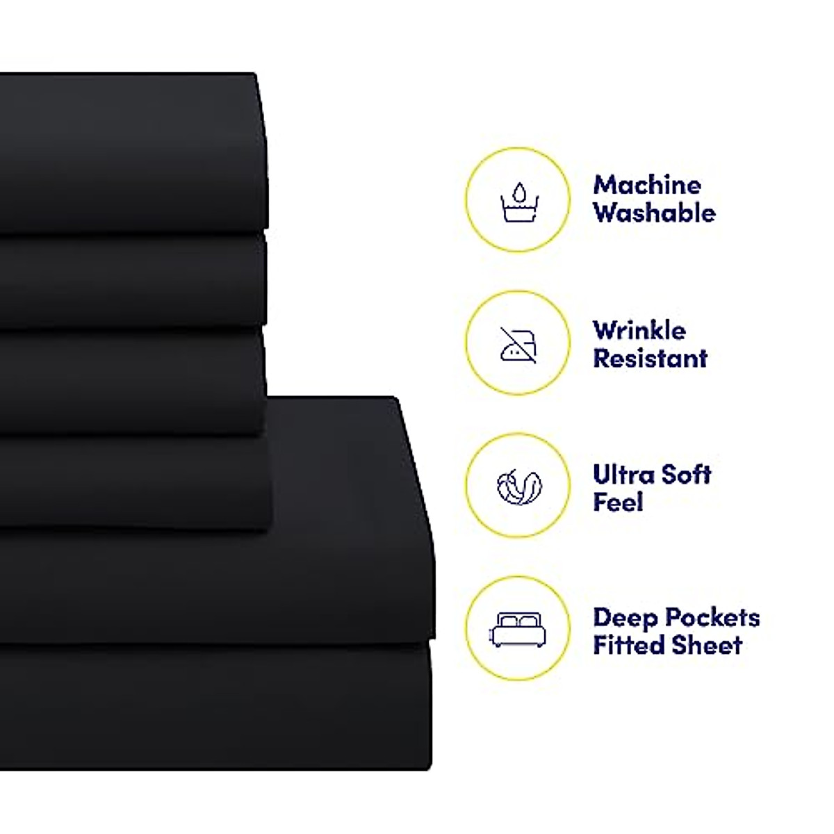 Sweet Home Collection 7 Piece Comforter Set Bag Solid Color All Season Soft Down Alternative Blanket & Luxurious Microfiber Bed Sheets, Black, Queen