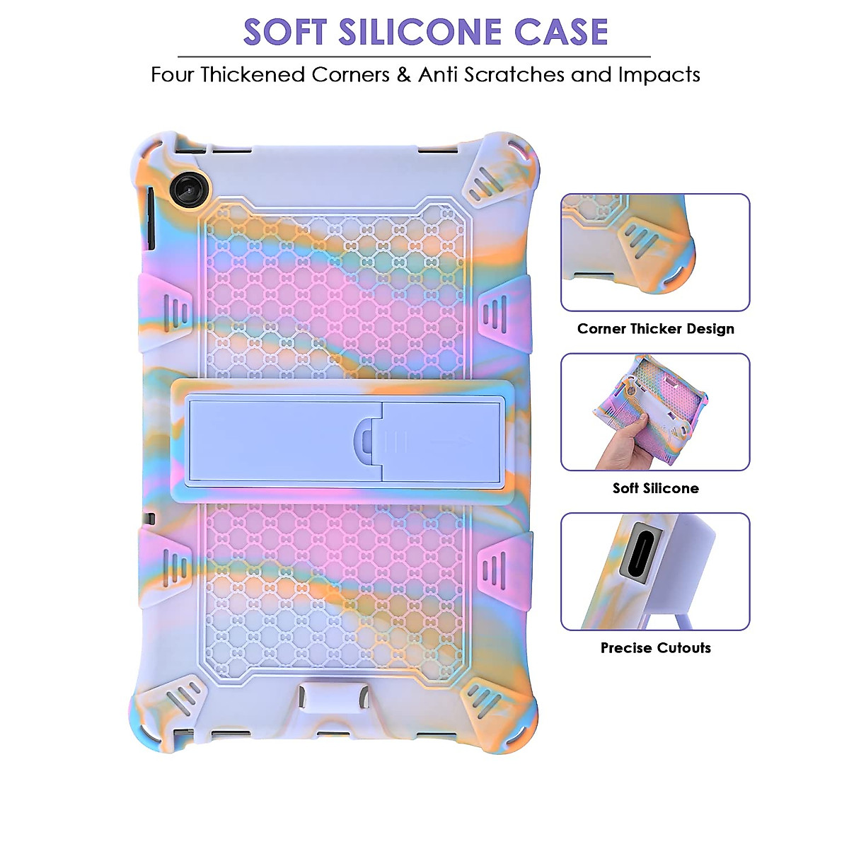 DETUOSI Silicone Case for Lenovo Tab M10 Plus 10.6 inch 2022 3rd Gen (TB-125F/TB-128F), Slim Lightweight Folding Stand Cover, Soft Protective Cover with Strap & Stylus Pen, Dazzle Rose Red & Purple