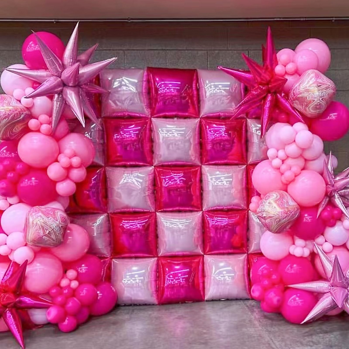 Orgnafey Metallic Magenta Hot Pink Flat Square Foil Balloons Tunnel Arch Wall Double Mylar Balloon Garland Kit Anniversary Bachelorette Birthday Engagement Bridal Wedding Party Background Decorations