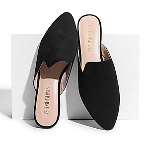 DREAM PAIRS Women's Flat Mules Pointed Toe Backless Loafer Shoes,Size 7.5,Black/Suede,DML211