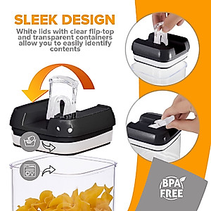 Cheer Collection One Size Airtight Food Storage Containers - Set of 4 IDENTICAL 65 oz Pantry Organizer Bins plus Marker and Labels - Black Lids