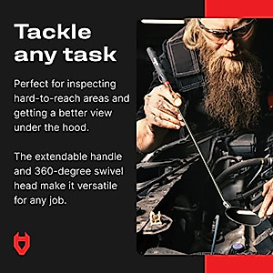 NoCry Heavy Duty Telescoping Inspection Mirror — 3.23 Inch Round Mirror on a Stick; 2-IN-1 Storage Pouch; Extendable Mirror up to 30in; Non-Slip Handle; 360° Inspection Mirror Telescoping Swivel Head