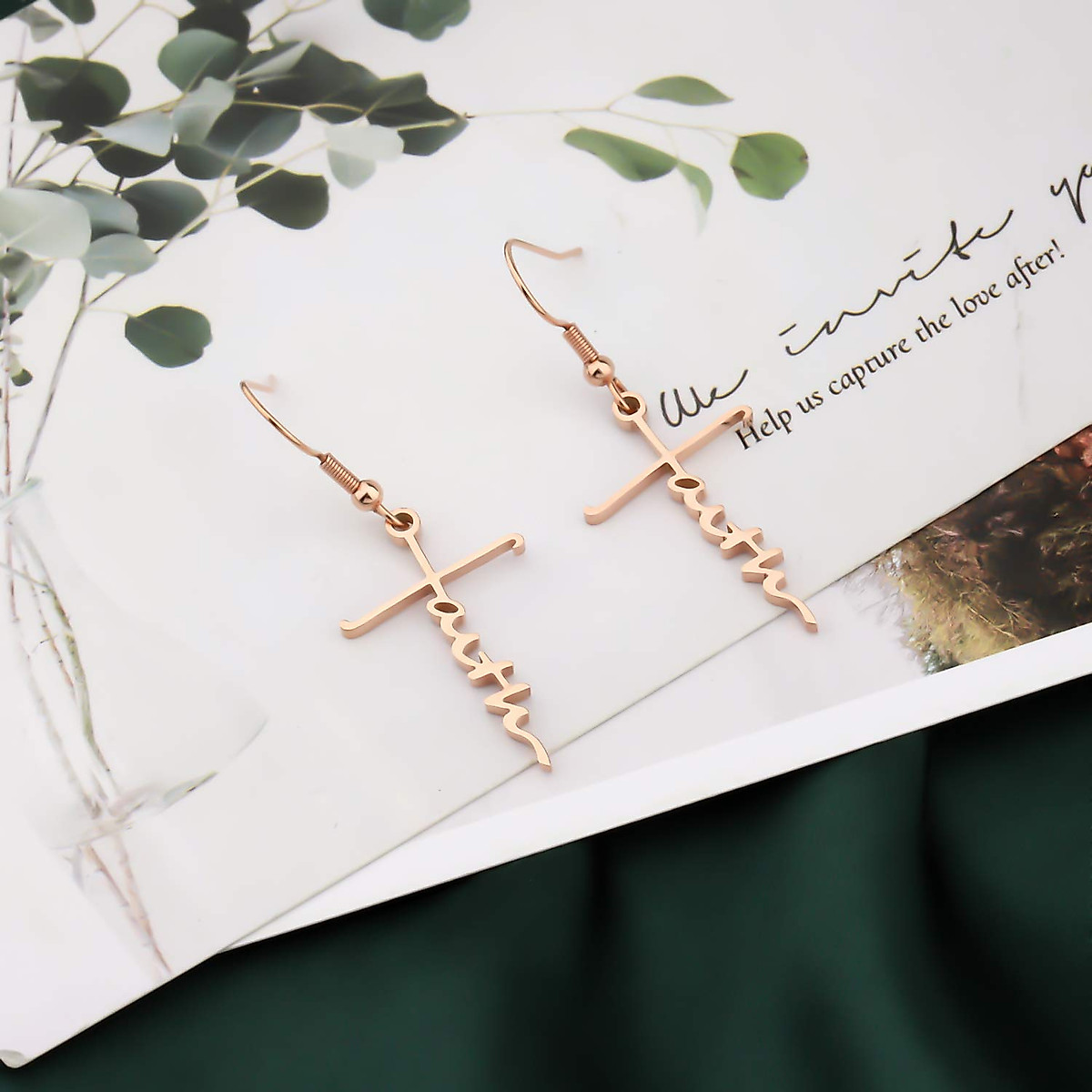 FAADBUK Faith Cross Earrings Christian Jewelry Hope Blessed Fearless Pary Pendant Earrings Religious Inspirational Jewelry (Faith ER-RG)