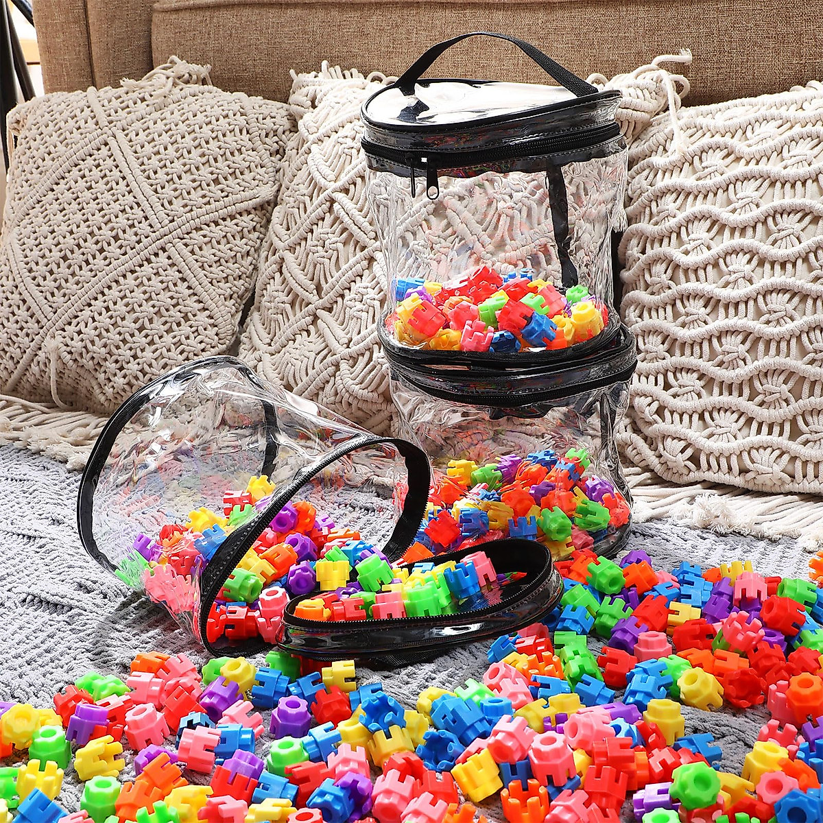 Ribbonlic 6 Pcs Toy Storage Bags, PVC Clear Toy Organizing Bags with Zipper, Waterproof Toy Bags for Board Games, Building Blocks, Puzzles and Small Toys