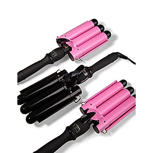 Trademark Beauty Babe Waves Jumbo -Three Barrel Hair Waver, Curling Iron, 1.25 Inch, Quick Heat, Adjustable Temperature Hair Curler - Pink