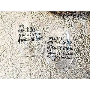 Gilmore Girls Wine Glass Set! Only prostitutes have two glasses of wine.