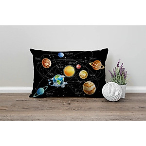 Throw Pillow Cover Solar System Planets Stars and Milky Way Galaxy Space Decorative Pillow Case Home Decor 20x12 Inches Pillowcase Jcp177