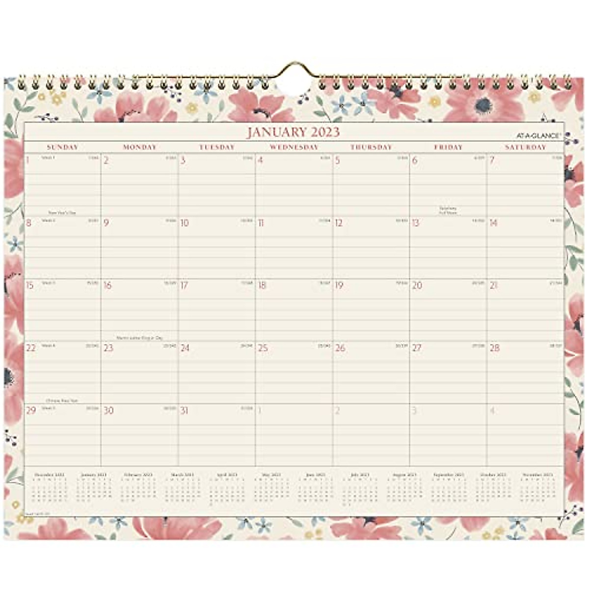 AT-A-GLANCE 2023 Wall Calendar, 15" x 12", Medium, Monthly, Badge Floral (1641F-707)