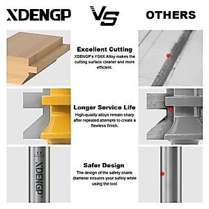 XDENGP 2 PCS 1/2 Inch Shank Tongue and Groove Router Bit Set Flooring, Shaker Style Tongue Groove V Notch Wainscotting Boards Panel and Flooring Matched Edge Banding Milling Router Bit Set Complete
