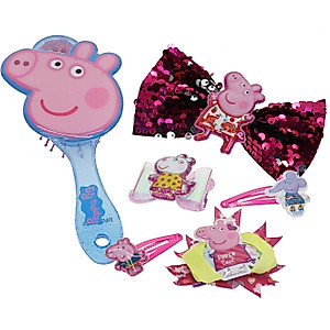 Peppa Pig - Townley Girl Hair Accessories Box|Gift Set for Kids Girls|Ages 3+ (6 Pcs) Including Hair Bow, Hair Brush, Snap Clips and More, for Parties, Sleepovers and Makeovers