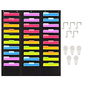 Hanging File Holder Organizer Rack, 30 Pocket File Folder Frame, Large Folding Portable Hanger for Mail, Jewelry, Calendar, Document,Expandable Files, Organization Rustic, Kitchen, Garage