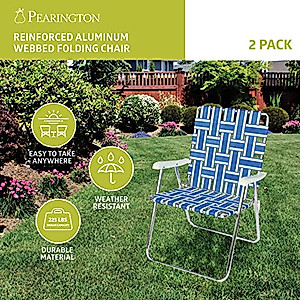 Pearington Reinforced Aluminum Lawn/Patio Set, 2 Pack Blue Webbed Folding Chair, Large