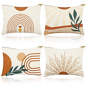 4 Pcs Boho Cosmetic Bags Retro Makeup Bag Canvas Makeup Pouch for Purse Quotes Printed Cosmetic Pouch Preppy Bag Cute Pencil Pouch Preppy Organizer (Boho Style)