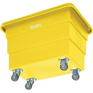 Global Industrial 6 Bushel Plastic Bulk Box Truck, Direct Mount Base, Yellow, 33-2/5"L x 23" W x 24-1/2"H