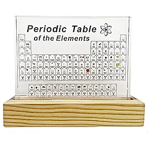 LANGYA Periodic Table with Real Elements Inside,Rich in Real 83 Chemical Elements,Free Wooden Base,Acrylic Periodic Table 6 * 4.5 * 0.8 inch