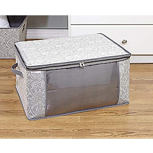 Laura Ashley Non-Woven Blanket Bag, Dimensions : 17.72 L x 23.62 W x 11.81 H inches, Easy Assemble, Perfect for Blankets, Quilts, Fits Easily Under Beds, Home Organization, Grey