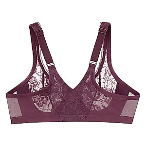 Glamorise Full Figure Plus Size Lacey T-Back Front-Closure Wonderwire Bra Underwire #9246 Black Plum