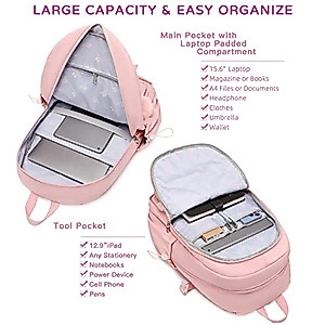 LXYGD Laptop Backpack 15.6 Inch Kids Elementary Middle High School Bag College Backpacks Anti Theft Travel Back Pack Large Bookbags for Teens Girls Women Students (Pink)