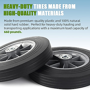 AR-PRO (2-Pack 10'' x 2'' Flat Free Solid Rubber Tire and Wheel, 3/4" & 5/8" & 1/2" Axles Bore Hole with 2.23" Offset Hub, Replacement 10 Inche Wheel for Dolly Hand Trucks and Wheelbarrows