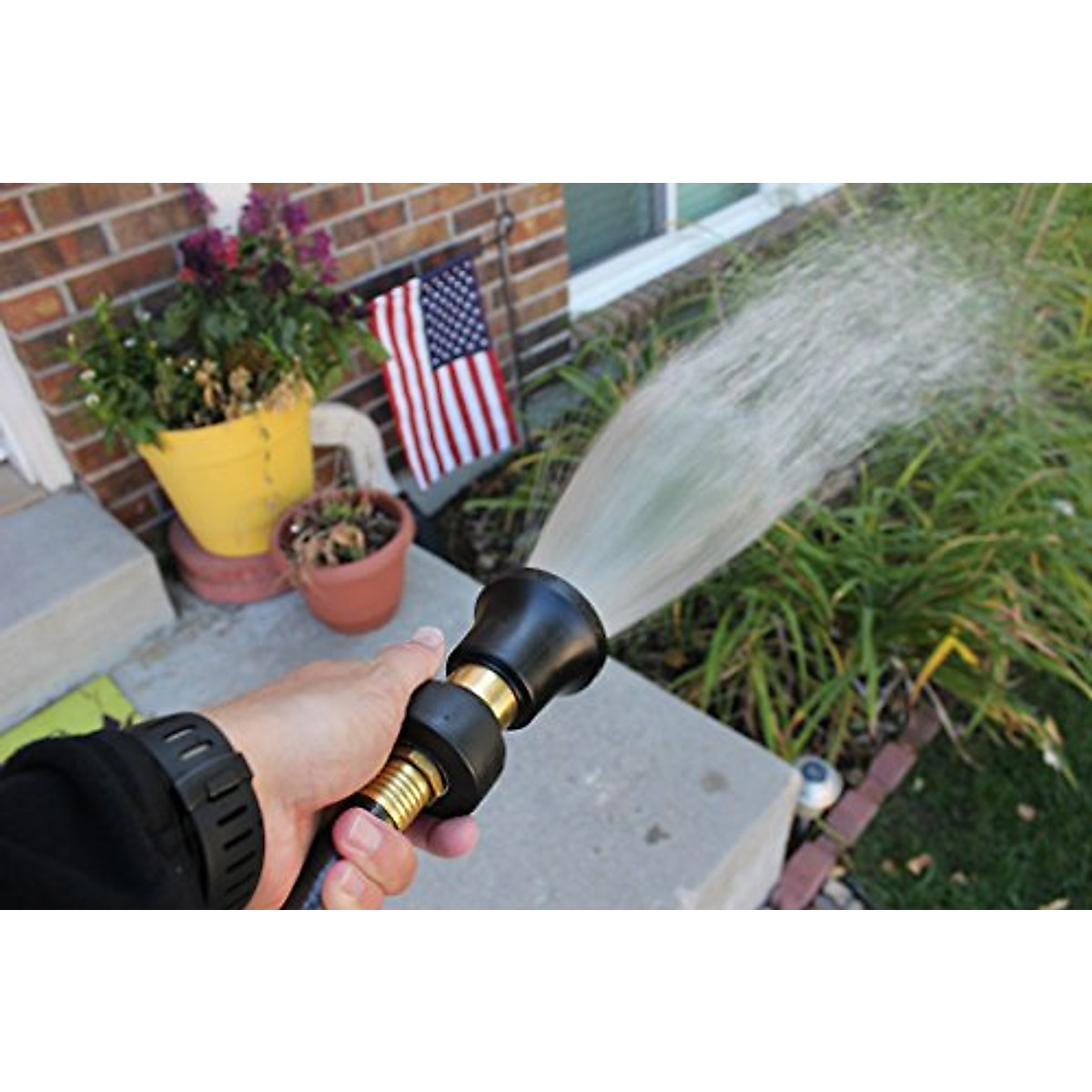 Dradco Heavy Duty Brass Fireman Style Hose Nozzle - Fits All Standard Garden Hoses - Best High Pressure Sprayer to Wash Your Car or Water Your Garden – Leak Proof - 30 Day No-Hassle Guarantee