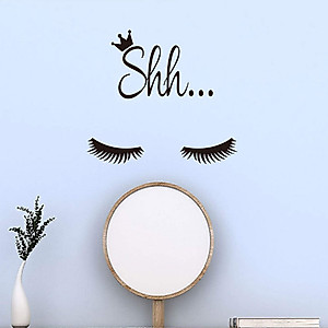 Maydahui 2 PCS Eyelash Wall Decal 14 Inch Salon Home Sign Decor Black Purple Shh Sleep Eyes Art Vinyl Mural Wall Sticker for Living Room Bedroom Easy to Paste