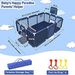 Baby Playpen, Baby Ball Pit with Gate, Safe No Gaps Kids Play Pen Activity Center Play Area w/Breathable Mesh, Non-Slip Suckers, Dark Blue(No Ocean Balls)