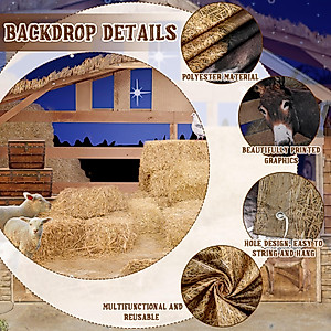 Preboun Christmas Nativity Garage Door Banner Cover Nativity Stable Scene Backdrop Banner Farm Barn Backdrop Christmas Banner Western Photo Backdrop Outdoor Xmas Holiday Winter Party Decor (8 x 16 FT)