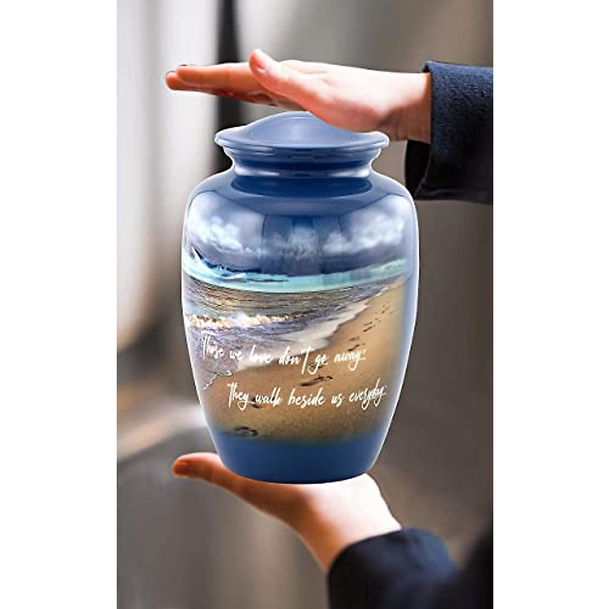Footprints Urn, Footprints Cremation Urn for Ashes, Hand Painted Adult Beach Urn, Handmade Beach Cremation Urn with Velvet Bag (Large)
