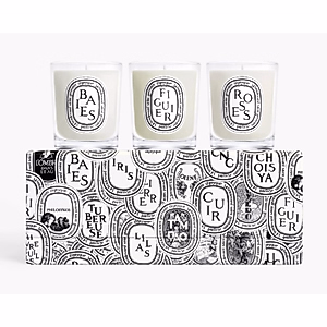 DIPTYQUE Baies Roses & Figuier Scented Candle 3 Piece Set 70 Grams Each Gift Boxed, White