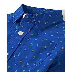 The Children's Place Baby Toddler Boys Short Sleeve Button Down Shirt, Blue Palm Trees, 4T
