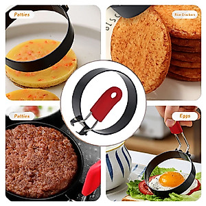 JANNO 6PCS Pancake Mold, Egg Ring, Nonstick Black Coated Metal Cooking Rings with Silicone Anti-scald Handle for Griddle, DIY Sandwich Eggs, English Muffin, Pancakes, Burger, Breakfast