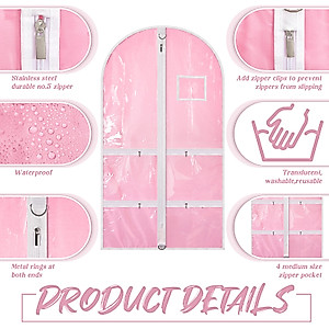 6 Pcs Kids Dance Costume Garment Bag Garment Bags for Hanging Clothes Clear Garment Bags Dance Garment Bags for Dancers with 5 Zipper Pockets Closet Hanging Clothes Cover (Pink,37 x 21 Inch)
