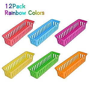 ZZYFGH 12 Pack Pencil Holder for Kids Desk, Colorful Pen Baskets Tray for Organizing Classroom Supplies